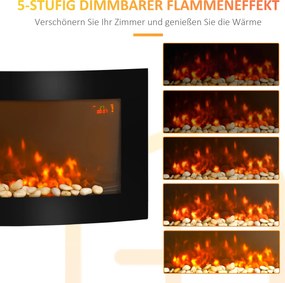 HOMCOM Elektrokamin s topením, nástěnný krb s LED efektem plamene, 10 barev plamene, 900/1800 W, elektrický krb s časovačem, nastavitelný termostat, …