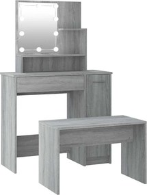 Toaletní stolek sada s LED šedý sonoma kompozitní dřevo 3114121