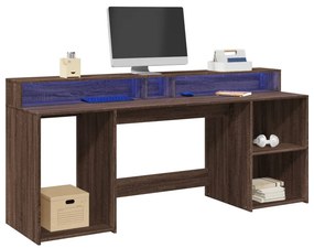 Psací stůl s LED světly hnědý dub 200x55x91 cm kompozitní dřevo 3309444