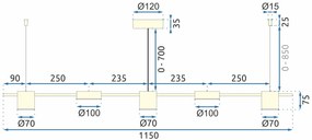 Toolight LED závěsné stropní svítidlo APP929-5CP zlaté