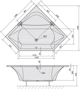 Polysan, FLOSS rohová vana 145x145x50cm, bílá, 98611