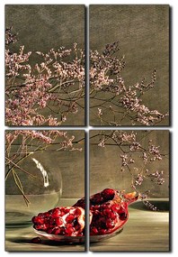 Obraz na plátně - Zátiší - větev a granátové jablko - obdélník 7274E (120x80 cm)