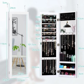 Costway Zrcadlová šperkovnice se zrcadlem po celé délce – 31,5 × 8,5 × 110 cm