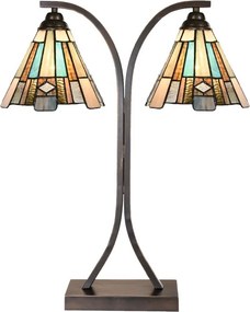 Béžovo-hnědá stolní lampa tiffany Annie - 48*19*57 cm E27/max 2*60W