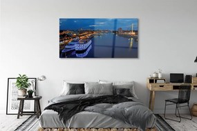 akrylový obraz Loď moře město na noční obloze 140x70 cm