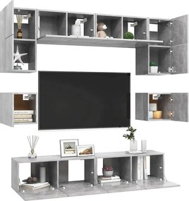 8dílný set TV skříněk betonově šedý kompozitní dřevo 3079111