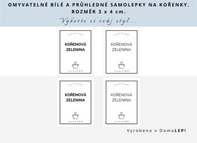KOŘENOVÁ ZELENINA - Samolepka na kořenky 3 x 4 cm - DomaLEP varianta: BÍLÁ - tučné písmo