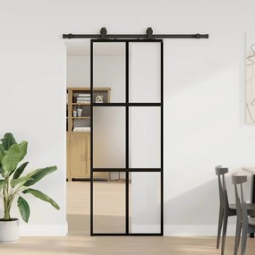 Posuvné dveře se sadou kování černé 76x205 cm Tvrzené sklo 3375915