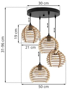 Závěsné svítidlo TIMBER, 4x dřevěné stínítko, O, N