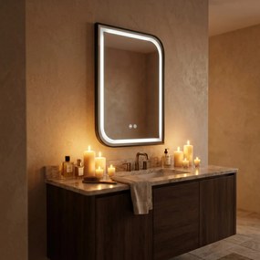 Rea Zrcadlo 70x50 cm s vyhříváním a regulovatelným LED osvětlením HOM-00302 černá kartáčovaná