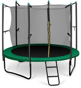 Rocketstart 250, 250cm trampolína, vnitřní bezpečnostní síť, široký žebřík, zelená