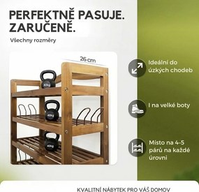 Regál na boty RUSTIC, 5polic, 95x26x82cm, přírodní hnědá Casaria