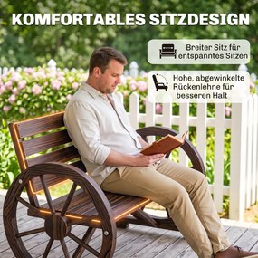 Outsunny Zahradní Lavice Dřevěná Rustikální Lavice s Kolečkovými Opěrkami Wagon Wheel Lavice Venkovní Lavice Terasová Lavice Parková Lavice z Masivní…