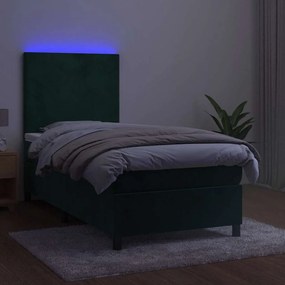 Box spring postel s matrací a LED tmavě zelená 100x200 cm samet 3135990