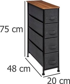 Koupelnový regál se 4 textilními zásuvkami, 48 x 20 x 75 cm