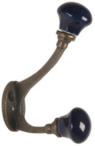 Nástěnný kovový háček s tmavě modrou knopkou - 5*3*9 cm