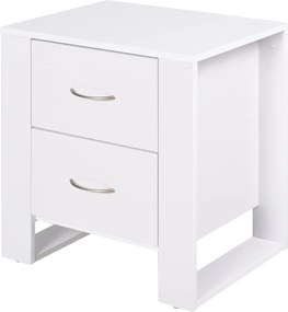 HOMCOM Noční stolek se 2 zásuvkami, nohami a vyvýšeným podstavcem pro ložnici, moderní styl 48x39x54 cm Bílý | Aosom