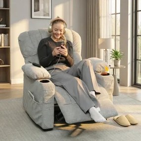 HOMCOM Elektrické relaxační křeslo, televizní křeslo s funkcí ležení, USB, držák na nápoje, 2 paměťové pozice pro obývací pokoj, šedá