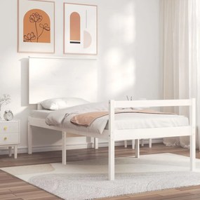 vidaXL Rám postele s čelem Single masivní dřevo [3195446] Barva: Bílá