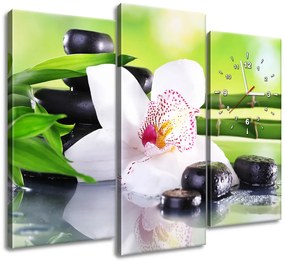 Gario Obraz s hodinami Bílá orchidej a kameny - 3 dílný Rozměry: 100 x 70 cm