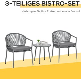 Outsunny Stylová sedací souprava 2 zahradní křesla konferenční stolek balkonový nábytek, šedý ocelový rám, ideální pro zahradu a terasu | Aosom.de