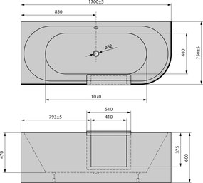 Polysan PORTAS L asymetrická vana s dvířky 170 x 75 x 60 cm levá akrylát bílá 75531