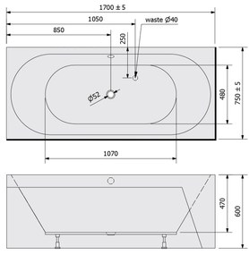 Polysan VIVA BL MONOLITH obdélníková vana 170x75x60cm, bílá, 88119ML