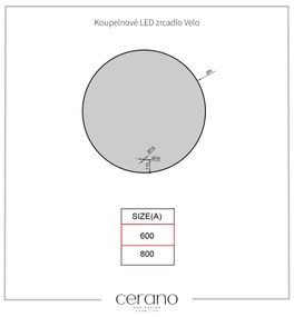 CERANO - Koupelnové LED zrcadlo Velo, kovový rám - černá matná - Ø 60 cm