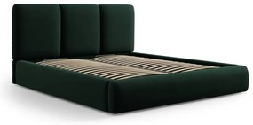 Tmavě zelená sametová čalouněná dvoulůžková postel s úložným prostorem s roštem 140x200 cm Brody – Mazzini Beds