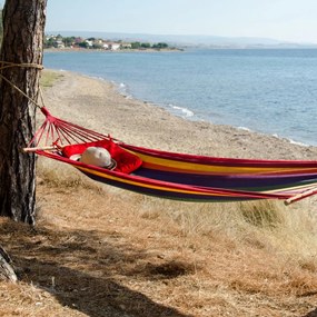 Bluegarden, závěsná houpací síť s dřevěnou oporou pro 1 osobu 90x200cm Hammock 400257, žlutá, OGR-09033