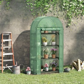 Outsunny Mini Skleník na Balkon s 4 Policemi, Mini Skleník, Zeleninový Skleník, Růstový Dům, Studený Rám, Kov, Zelený, 80 x 49 x 160 cm