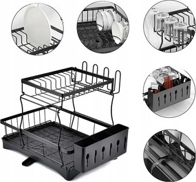 Stojan na sušení 2 vrstvy Odtok Nosič na příbory Černý