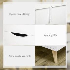 HOMCOM Komoda s 5 zásuvkami a zvýšenými nohami pro ložnici, obývací pokoj i kancelář, moderní styl, proti převrhnutí, 60x40x77,5 cm, přírodní a bílá
