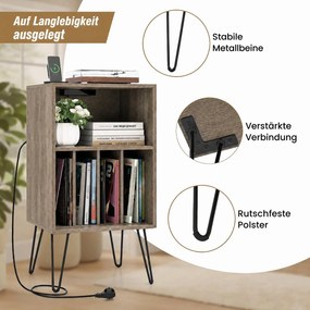 Costway Stojan na gramofon s nabíjecí stanicí Vinylová – šedá