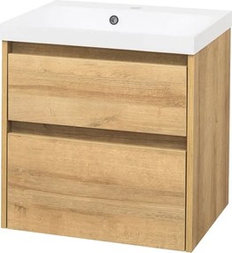 Mereo Mereo, Opto, koupelnová skříňka s umyvadlem z litého mramoru 61 cm, bílá, dub, bílá/dub, černá, CN920M