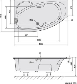 Polysan Mamba L 160 x 95 cm vana asymetrická akrylátová levá 27111