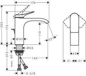 Hansgrohe Vivenis Umyvadlová baterie s táhlem a odtokem, bílá mat 75020700