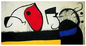 Umělecký tisk Žena se třemi vlasy v noci obklopená ptáky, 1972, Joan Miró, (80 x 60 cm)