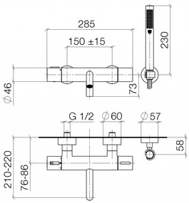 Dornbracht meta- vanová baterie nástěnná, termostatická, komplet, černá matná 34234979-33