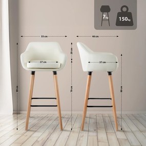 Sada 2 barových židlí Grant umělá kůže – krémová