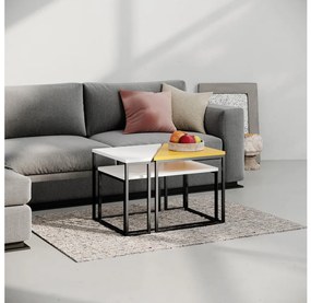 Asir | SADA 3x Konferenční stolek LADY bílá/černá/žlutá | AS1432