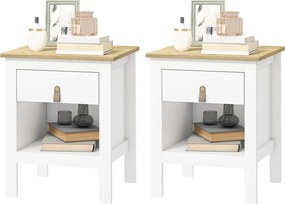 HOMCOM Sada 2 Nočních Stolků s Šuplíkem a Otevřeným Kompartmentem, Moderní Styl do Ložnice nebo Obývacího Pokoje, 45 x 40 x 55 cm, Bílá