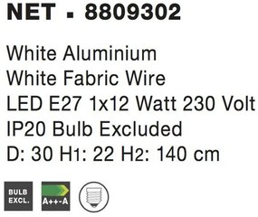 Nova Luce Závěsné svítidlo NET bílá hliník bílá kabel E27 1x12W