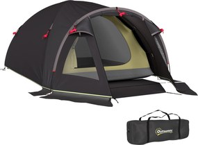 Outsunny Stan pro 4 Osoby, Lehký, Stabilní, Voděodolný UV 50+ Tunelový Stan s Markýzou, Bočními Dveřmi a Okny, Rodinný Stan s Podlážkou a Vodním Sloup