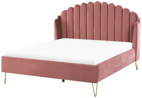 Sametová postel 140 x 200 cm růžová AMBILLOU Beliani