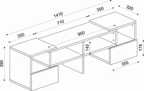 VerDesign DUOS rovný/rohový TV stolek, bílý