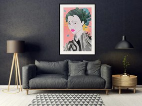 Plakát Asijský styl - abstrakce s portrétem ženy na lososovém pozadí