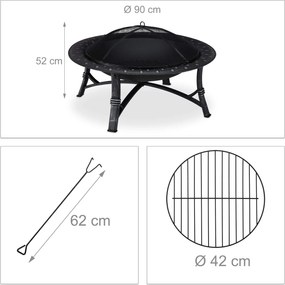 Kovové přenosné ohniště FIREBOWL ∅ 90 cm, černé