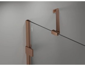 Mexen Lunar, Pětiúhelníkový sprchový kout Mexen Lunar naklápěcí doleva 100 x 100 cm, 8mm čiré sklo, profil měděná matná, 831-100L-100P-65-00-L