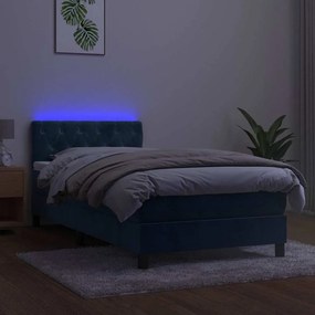 Box spring postel s matrací a LED tmavě modrá 80 x 200 cm samet 3134553